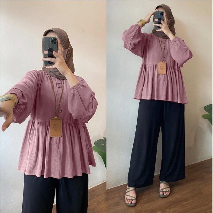 Promo Arina Blouse Peplum Airflow Crinkle - Pink - Jakarta Barat ...