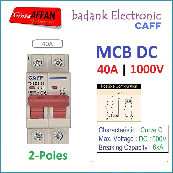 Jual CAFF MCB DC 2P 1000V C40 40A Circuit Breaker Solar PV Panel Surya ...