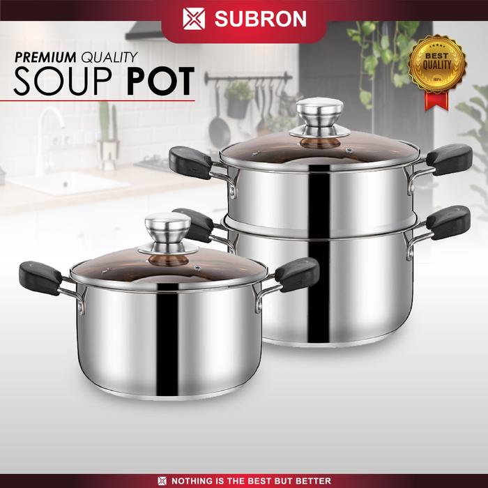 Promo SUBRON Panci Sup 20cm Stainless TEBAL Soup Pot tutup Kaca - Kab ...