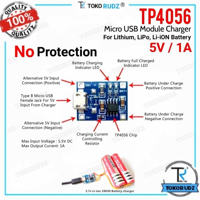 Jual TP4056 Micro USB 1A 5V Protect Modul Charger Baterai Lithium Cas ...