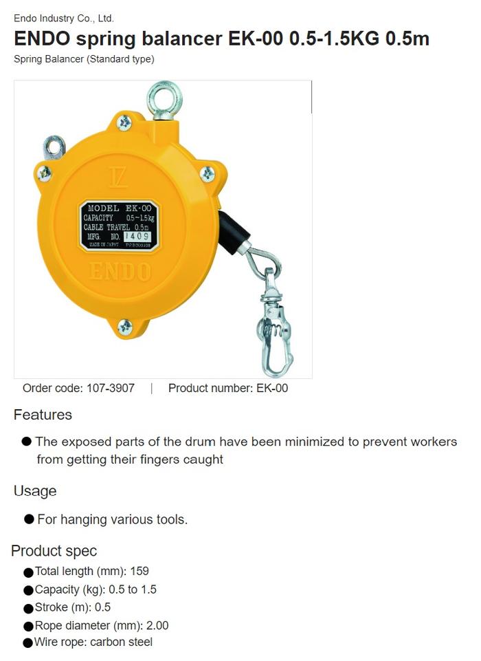 Jual Spring Balancer (Standard type) Cap. 1.5 kg ENDO EK-00 - Kab ...