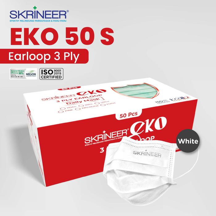 Promo Skrineer Masker Earloop EKO 3ply 50 pcs Color - White - Jakarta ...
