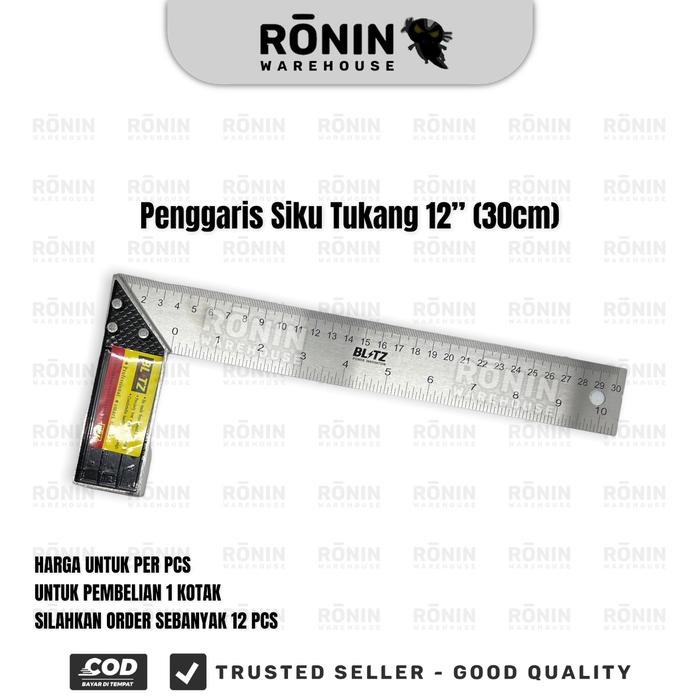 Jual BLITZ Siku Tukang 30cm stainless Penggaris L Besi Angle Ruler 90 ...