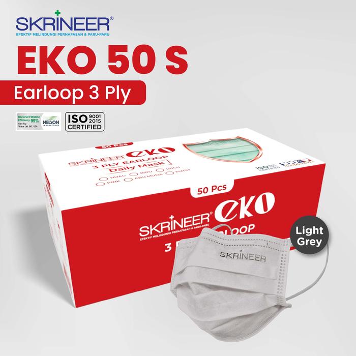 Promo Skrineer Masker Earloop EKO 3ply 50 pcs Color - Light Grey ...