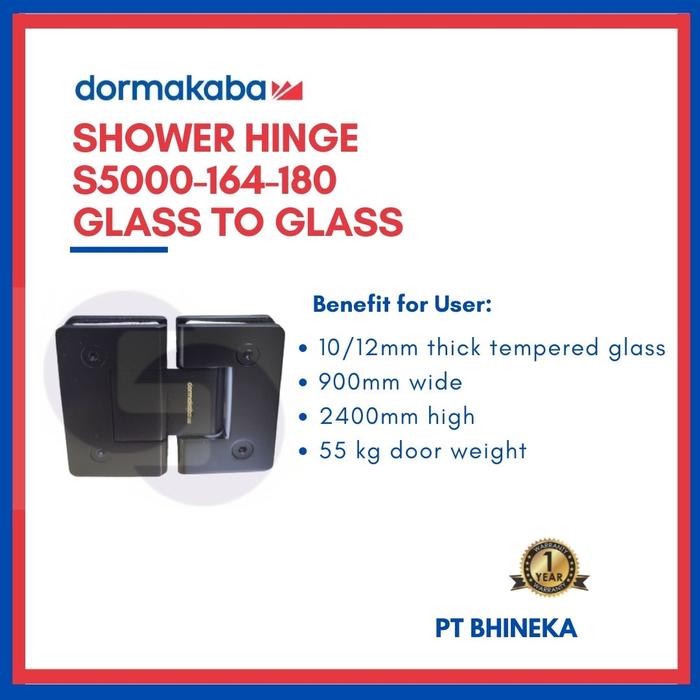 Jual Dorma S5000-164 Black Glass to Glass dormakaba shower hinge Set ...