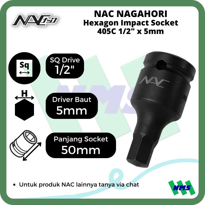Jual Impact Hex Socket Standart Mata Sok Hitam 1/2 x 5mm Nagahori NAC ...