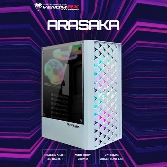 Jual CASING Venomrx Arasaka Case Casing PC Gaming ATX MATX 2x14cm FAN ...