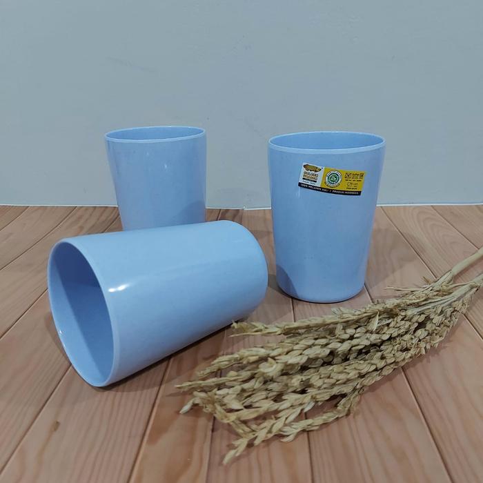 Jual ( 3 pcs ) B0401 Gelas MELAMIN 340 ml Biru Muda Stone Golden Dragon ...