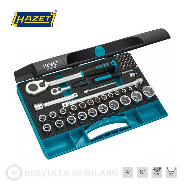Jual HAZET Socket Set 1/4 & 1/2 Inch Square Drive 47 pcs / Kunci Shock ...