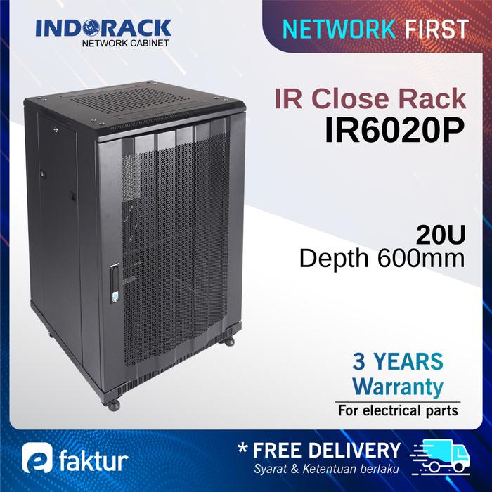 Jual IR6020P Indorack Close Rack 20U Depth 600mm Perforated Door Rak ...