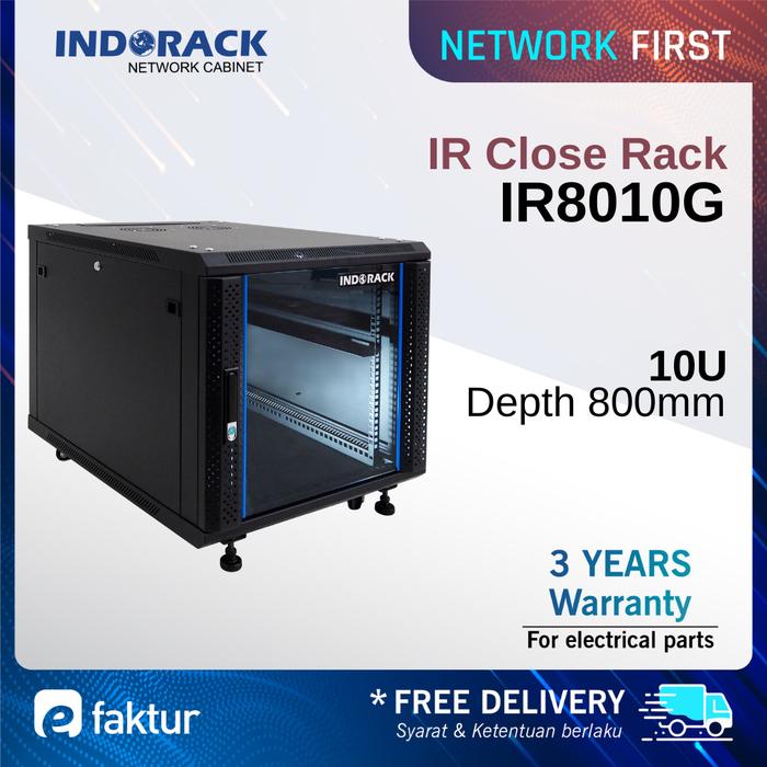 Jual IR8010G Indorack Close Rack 10U Depth 800mm Glass Door Rak Modem ...