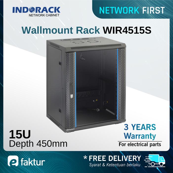 Jual WIR4515S Indorack Wallmount Rack 15U Depth 450mm Single Glass Door ...