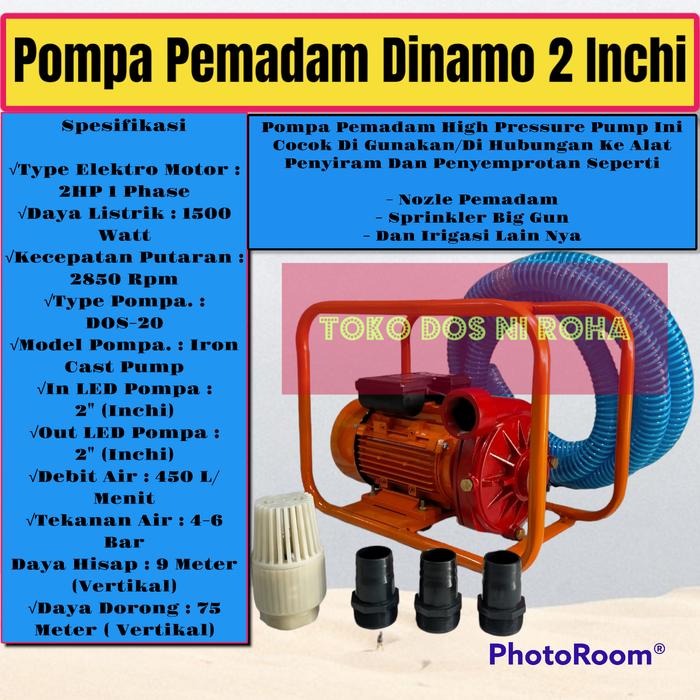 Jual Pompa Pemadam 2" Elektrik High Pressure Pump 1500 Watt 1 Phase ...