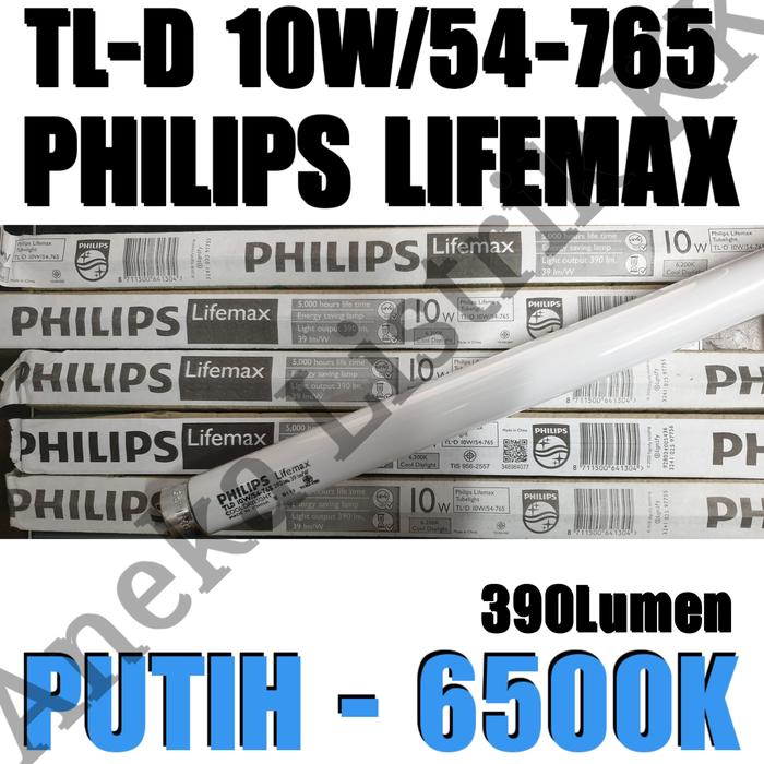 Jual PHILIPS LIFEMAX TL 10W 54 765 PUTIH T8 TL-D 10 W WATT TLD NEON ...
