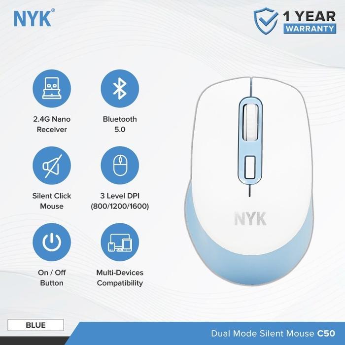 Jual NYK C50 Mouse Dual Mode Bluetooth Wireless 2.4Ghz Silent Click ...