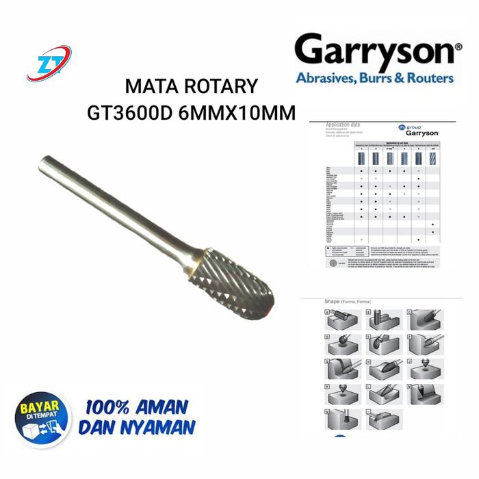 Promo Garryson GT3600D Mata Rotary/Tuner Tungsten Burr 6mm x 10mm ...