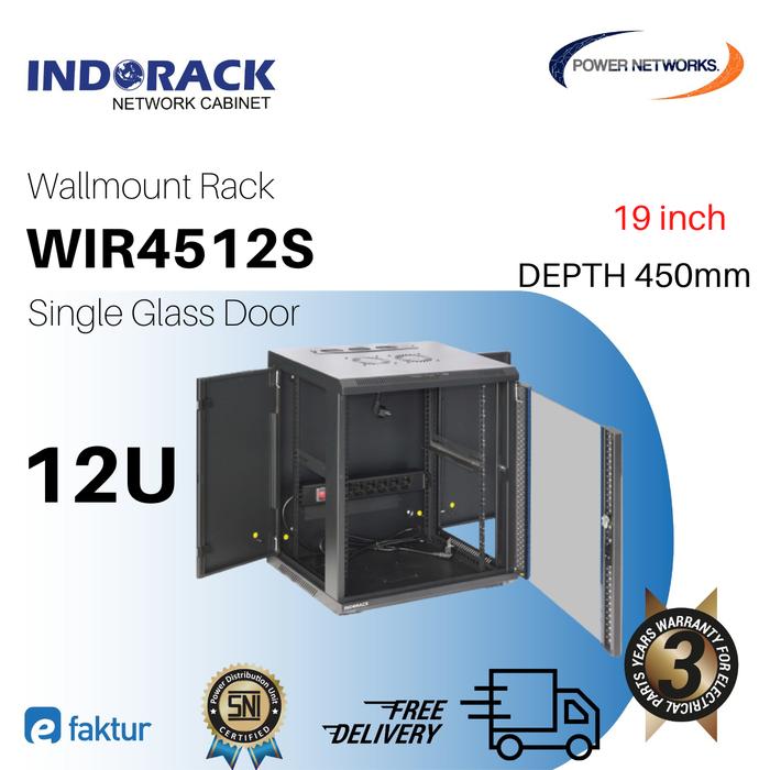 Jual INDORACK WALLMOUNT RACK WIR4512S SINGLE GLASS DOOR 12U DEPTH 450mm ...