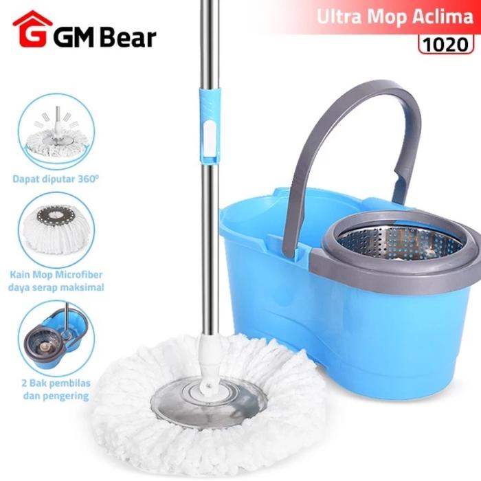 Jual Alat + Tongkat Pel GM Bear Spin Mop Biru / Ultra Mop Aclima Blue ...