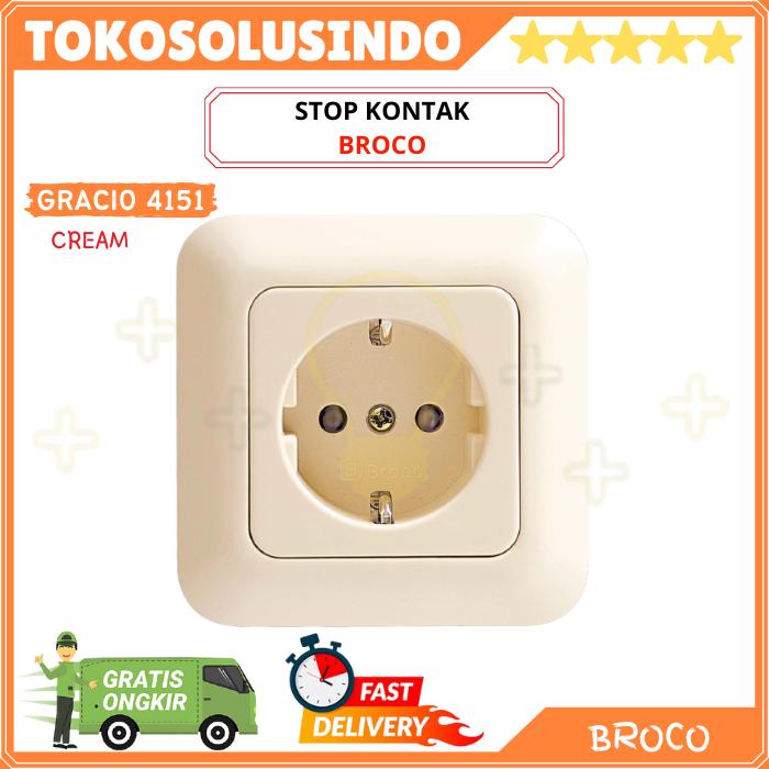 Jual Stop Kontak BROCO Tipe GRACIO (4151) CREAM / PUTIH, Colokan Tembok ...