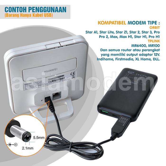 Jual Kabel Powerbank Usb To Dc 12v Power Router Modem Orbit Star 2 3 ...