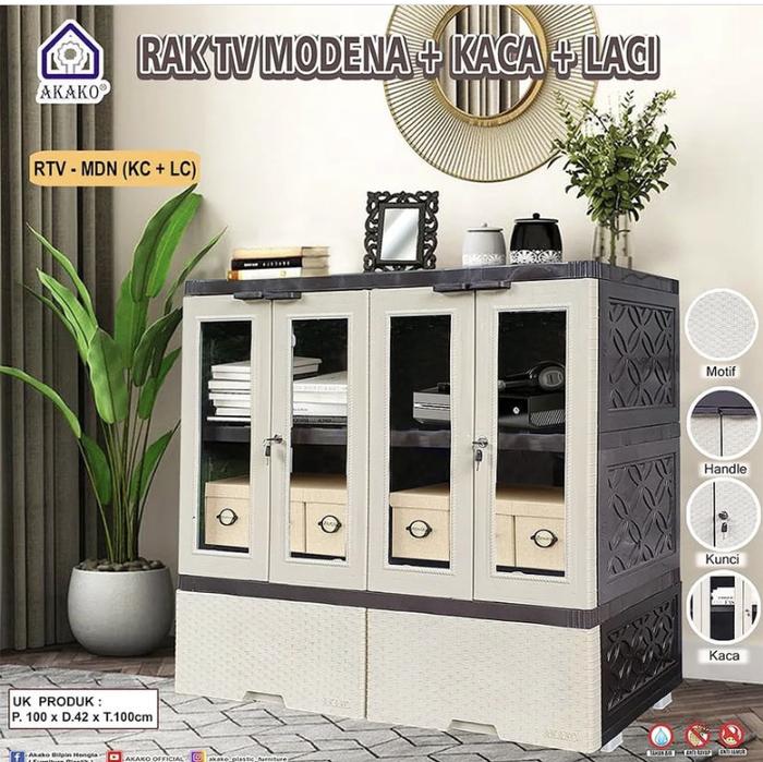 Jual Meja TV/ Rak TV/ Lemari TV Kaca Laci Akako Modena Plastik Kunci ...