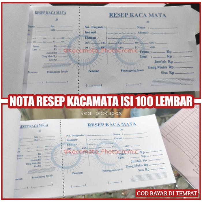 Jual Nota Resep Kacamata Nota Pembelian Kacamata Plus Minus Frame ...