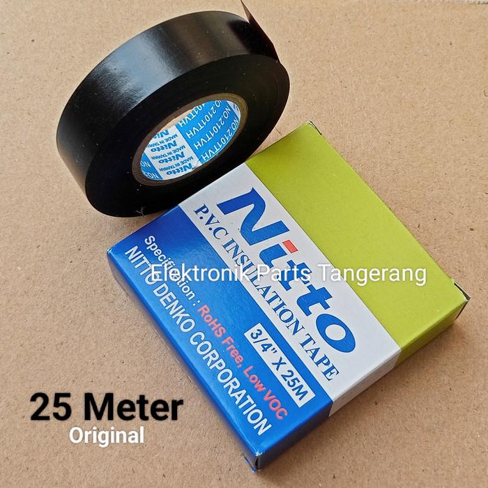 Jual NITTO ISOLASI LISTRIK ORIGINAL 3/4 INCHI 25M TAPE HITAM PVC NITTO ...