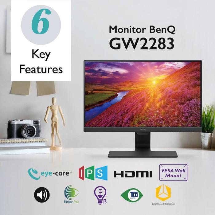 Promo BenQ GW2283 22 Inch IPS Full HD HDMI LED Entertainment Office Eye ...