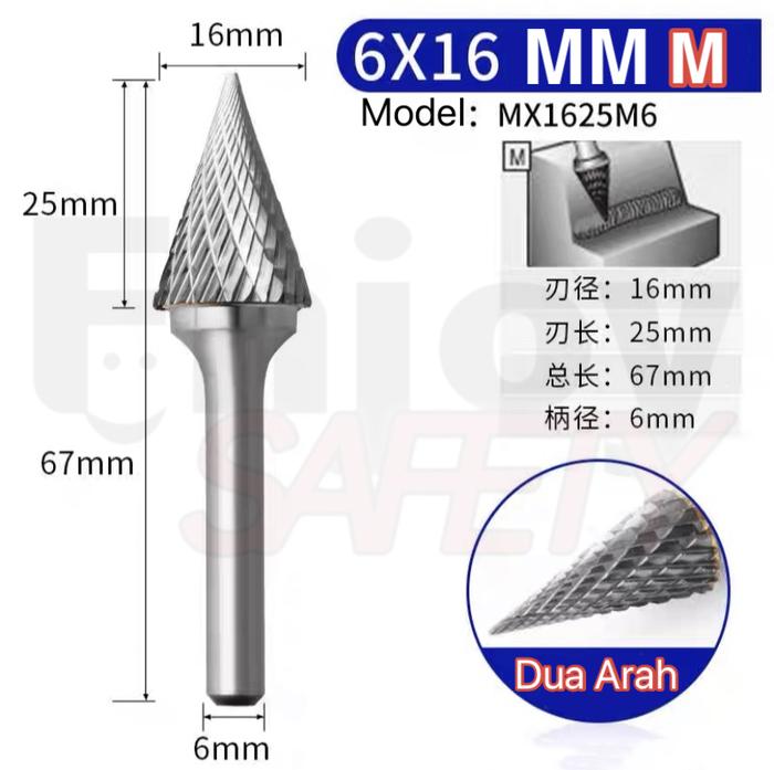 Jual 6MMX16MM Mata bor / Mata tuner /Mata cuner / Rotary burr dua arah ...