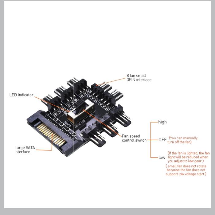 Jual Fan Hub 8 Port 3pin Pwm Speed Controller Power Sata Molex High ...