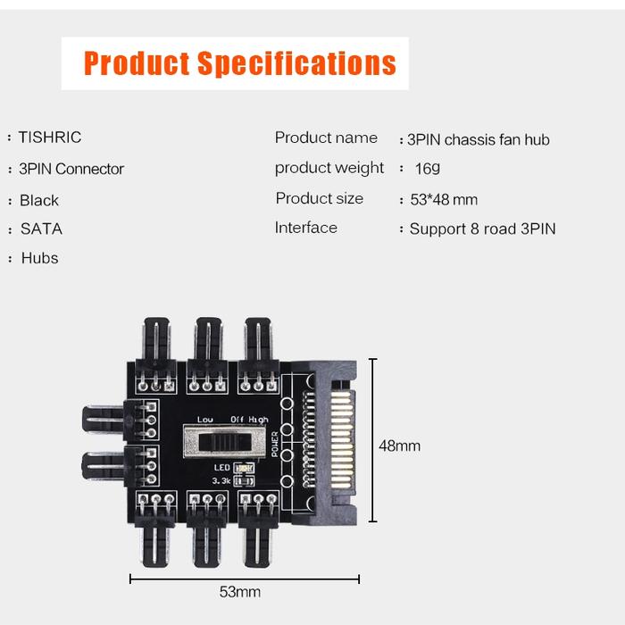 Jual Fan Hub 8 Port 3pin Pwm Speed Controller Power Sata Molex High ...