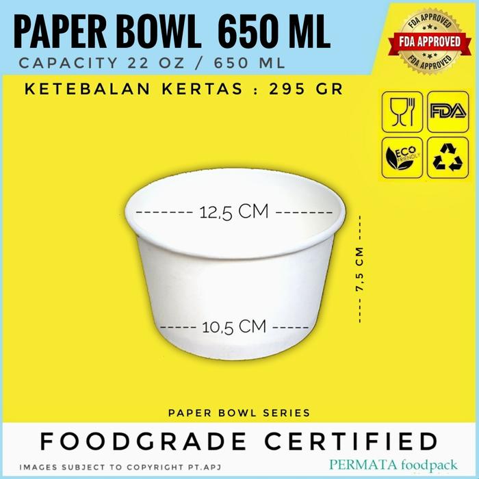 Jual PAPER BOWL 650 ml / MANGKOK KERTAS / MANGKOK SOP - Putih - Jakarta ...