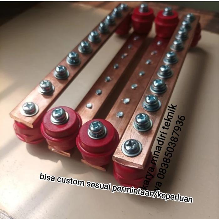 Jual busbar tembaga 3mm x 30mm x 220mm 5 lubang baut M6 komplit ...