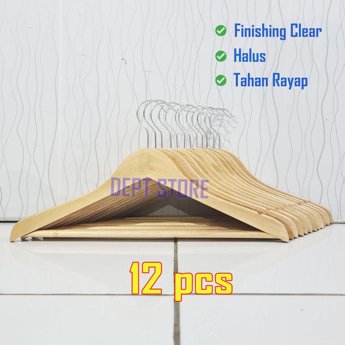 Jual Hanger Kayu Palang (1 Lusin) Dewasa Natural Gantungan Baju ...