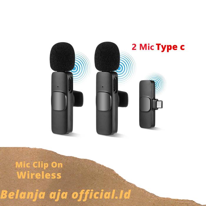 Jual mic lavalier wireless microphone clip on hp vlog youtuber portable ...