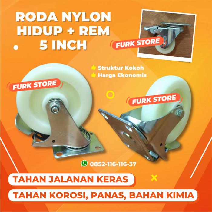 Jual Roda Nilon Hidup Rem 5", Roda Troli Rem 5 Inch, Roda Caster Nylon ...