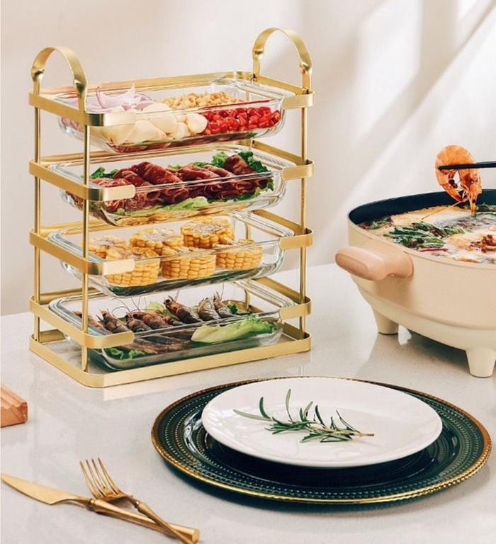 Jual Rak Display Saji Makanan Emas Tray Kaca Mewah - Gold Luxury Dish ...