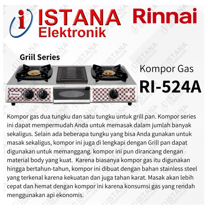 Promo RINNAI KOMPOR GAS 2 TUNGKU GRIILL/PANGGANGAN SERIES STAINLESS RI ...