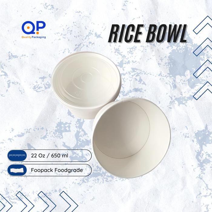 Jual Rice Bowl / Paper Bowl Polos Kemasan 22oz/ 650ml + Lid tutup ...