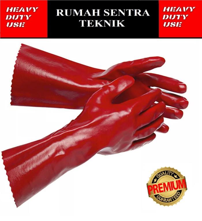 Jual Sarung Tangan PVC Merah Kimia 14 inch Red Gloves Chemical Karet ...