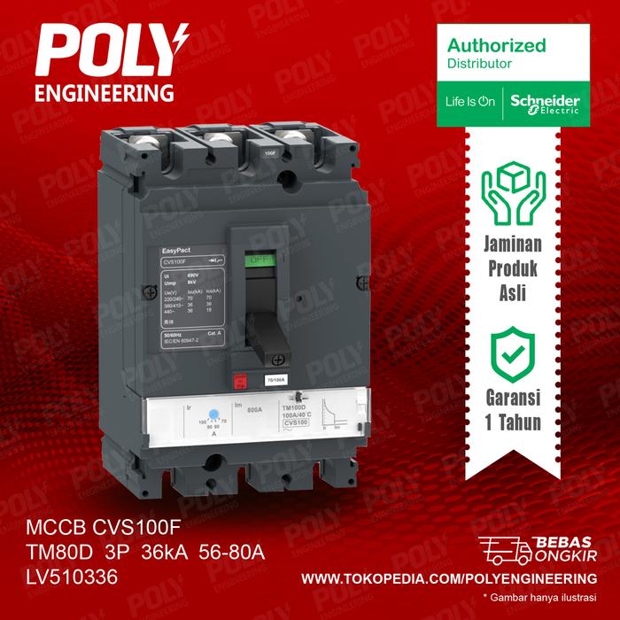Jual MCCB CVS100F 36kA TM80D 3P 56-80A SCHNEIDER LV510336 EASYPACT ...