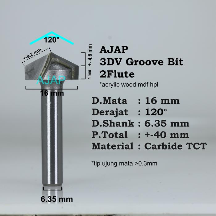 Jual Mata Profil CNC 3DV 1/4 6.35 mata router kayu 60° 90° 120° 135 ...
