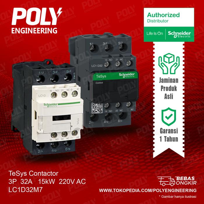 Jual CONTACTOR LC1D32 3P 32A AC3 1NO 1NC 15 KW 220 VAC SCHNEIDER ...