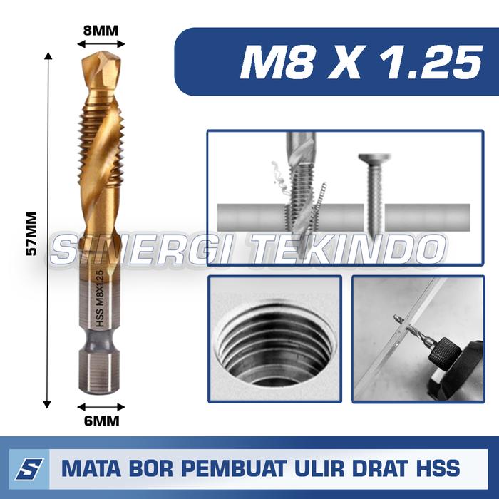 Jual Mata Bor Pembuat Ulir Drat Mur Baut M8 x 1.25 8mm Hand Tap Drill ...
