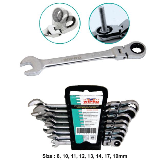 Jual WIPRO Combination Wrench / Kunci Ring Pas SET Ratchet Flexible 8PC CRV - Kota Surabaya ...