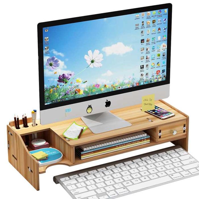 Jual Stand Monitor Alas Laptop Meja Pc Komputer Laci Dudukan Kayu ...