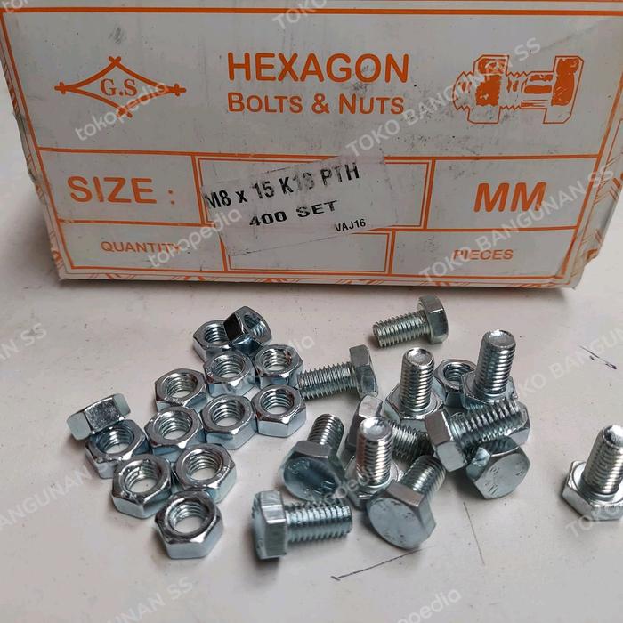 Jual Baut Mur Siku Lobang M8x15 putih per 400 set/Hexagon Bolts &Nuts 400 - Jakarta Barat - TOKO ...