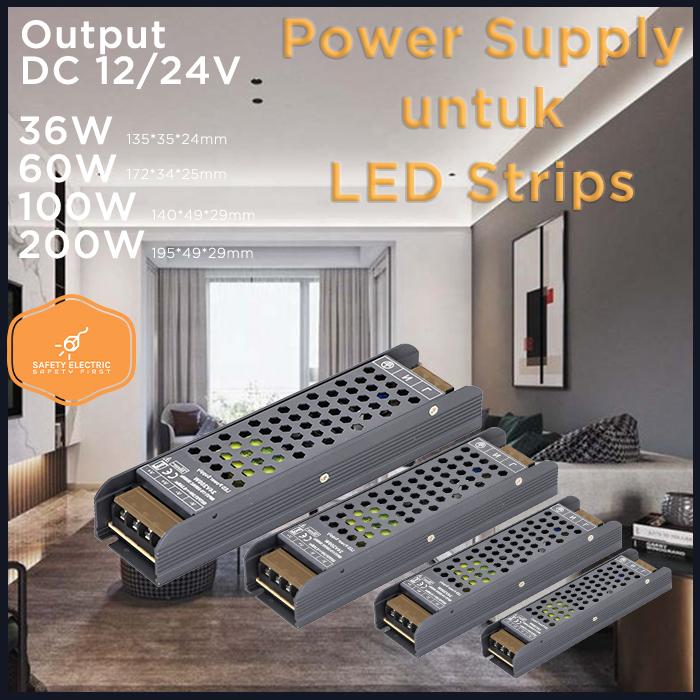 Jual Power Supply Trafo Adaptor 12V/24V 36/60/100/200W LED Strip light ...