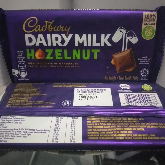 Jual Cadbury dairy milk Hazelnut 160 gram Made In Malaysia - Kab ...