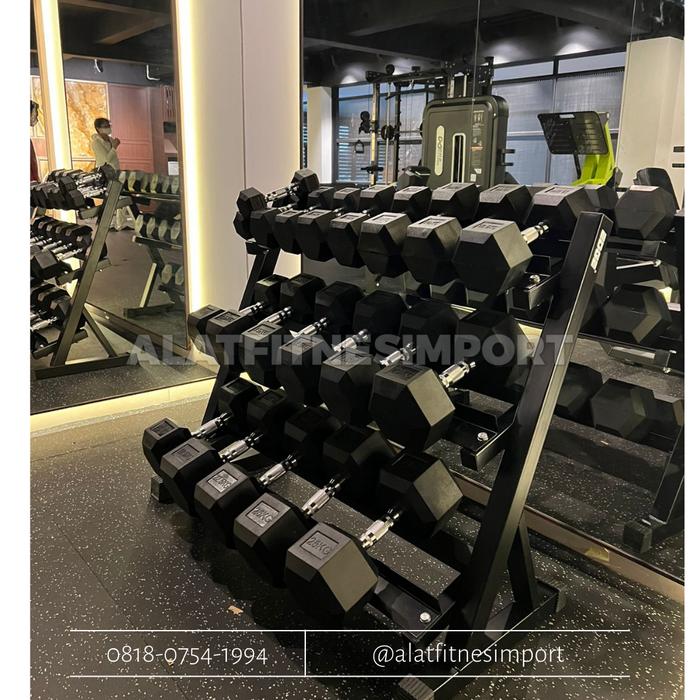 Jual Hexagonal Dumbbell Set 2,5 - 25kg Include Rack 3Tier Hexa Dumbel ...